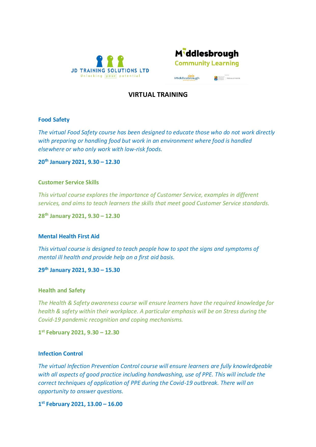 FREE Virtual Courses with Middlesbrough Community Learning! | JD ...